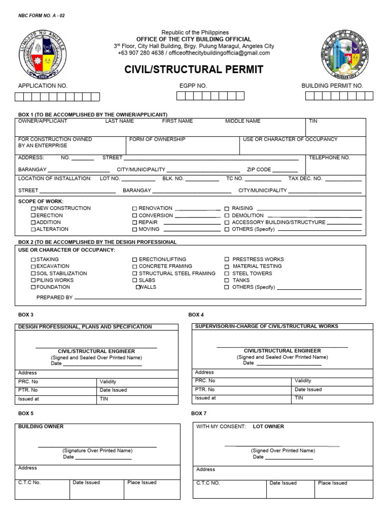 Civil/Structural Permit Application Form | PDF | Specification (Technical Standard)