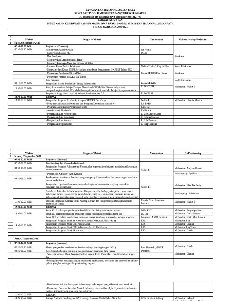 Susunan Acara PKKMB Ta.2023-2024 | PDF