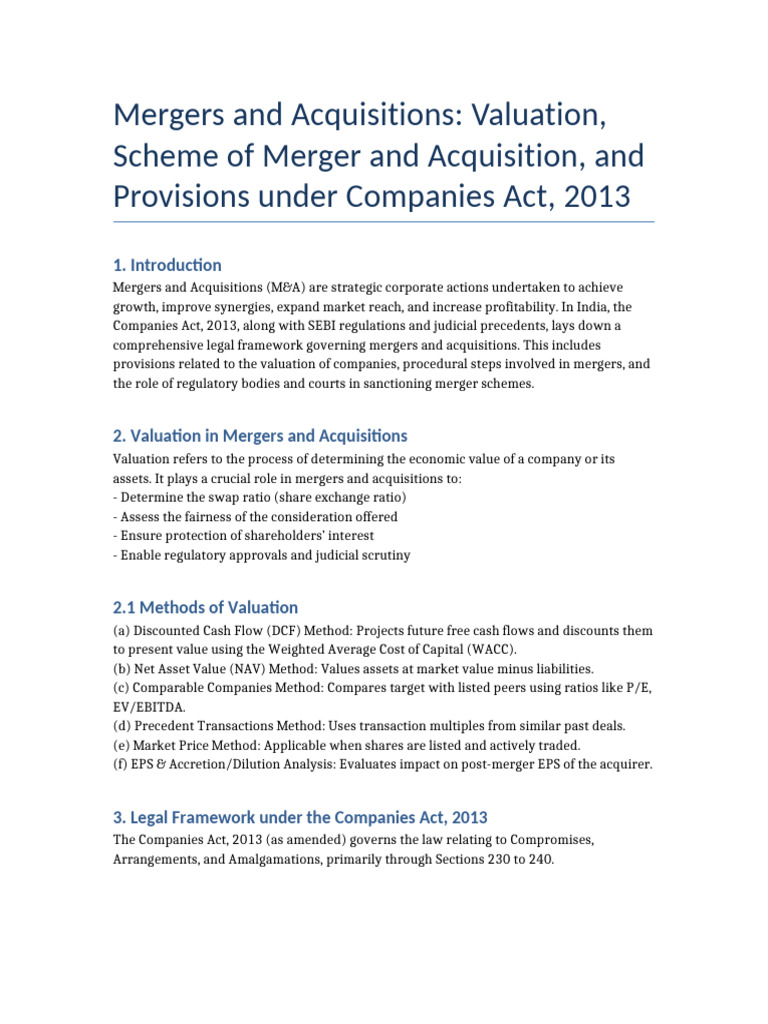 Mergers and Acquisitions Valuation and Law | PDF | Mergers And ...