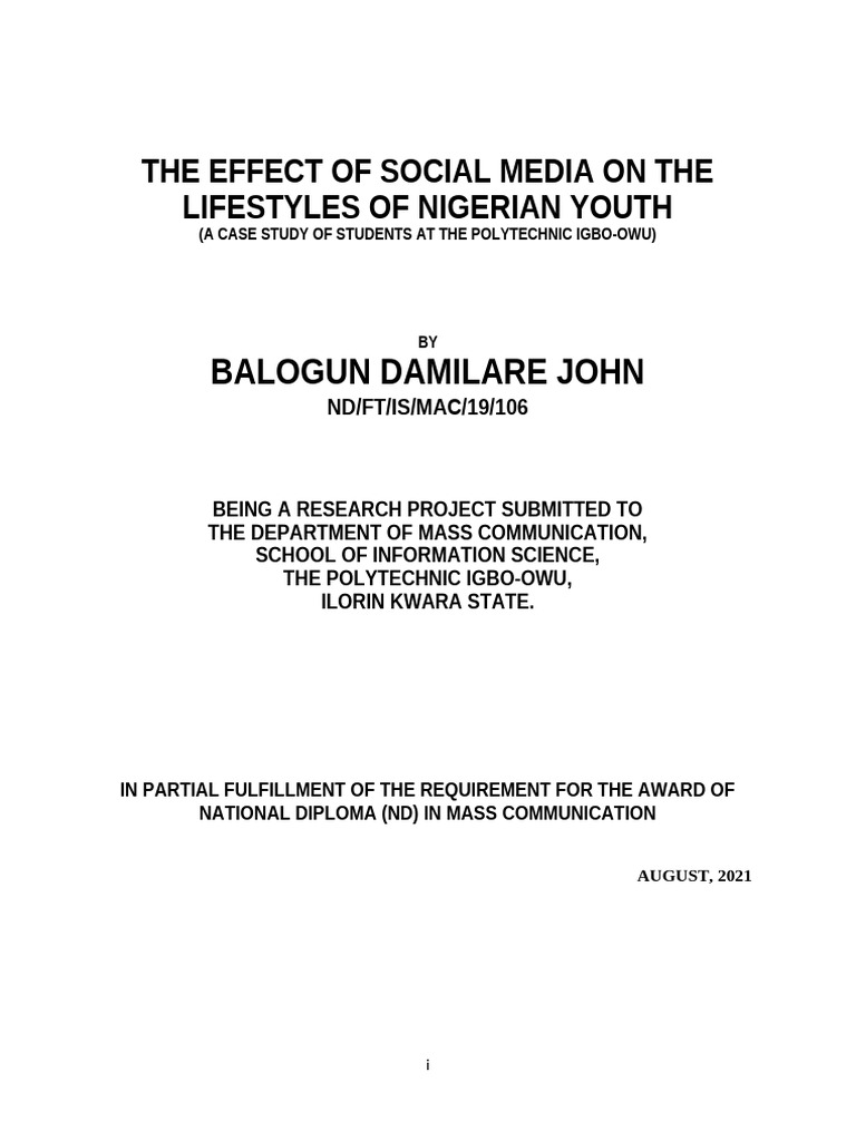 The-Effect-Of-Social-Media-On-The-Lifestyles-Of-Nigeria Youth Mac | PDF | New Media | Adolescence