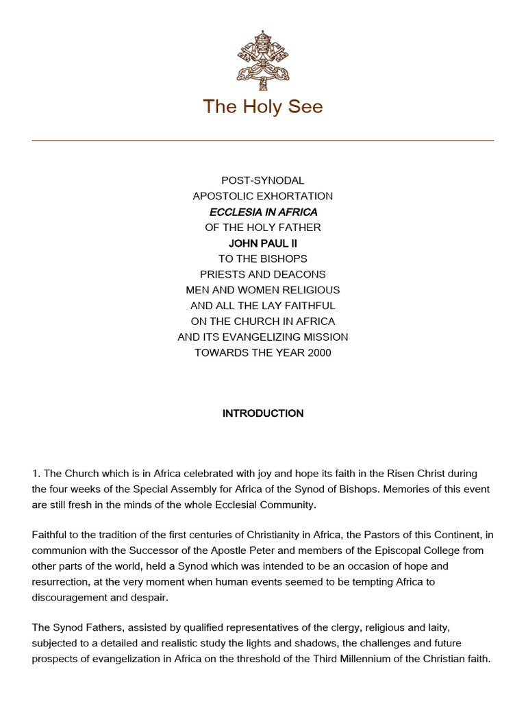HF Jp-Ii Exh 14091995 Ecclesia-In-Africa | PDF | Catholic Church | Bishop
