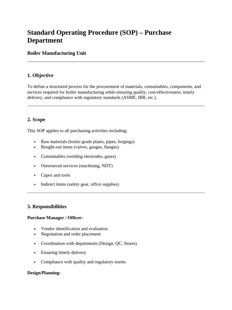 SOP for Boiler Purchase Procedures | PDF | Specification (Technical ...