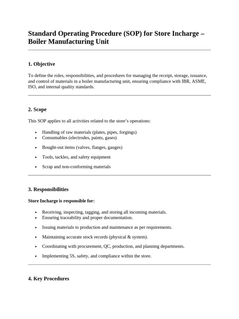 Store SOP for Boiler Manufacturing Unit | PDF | Pipe (Fluid Conveyance)
