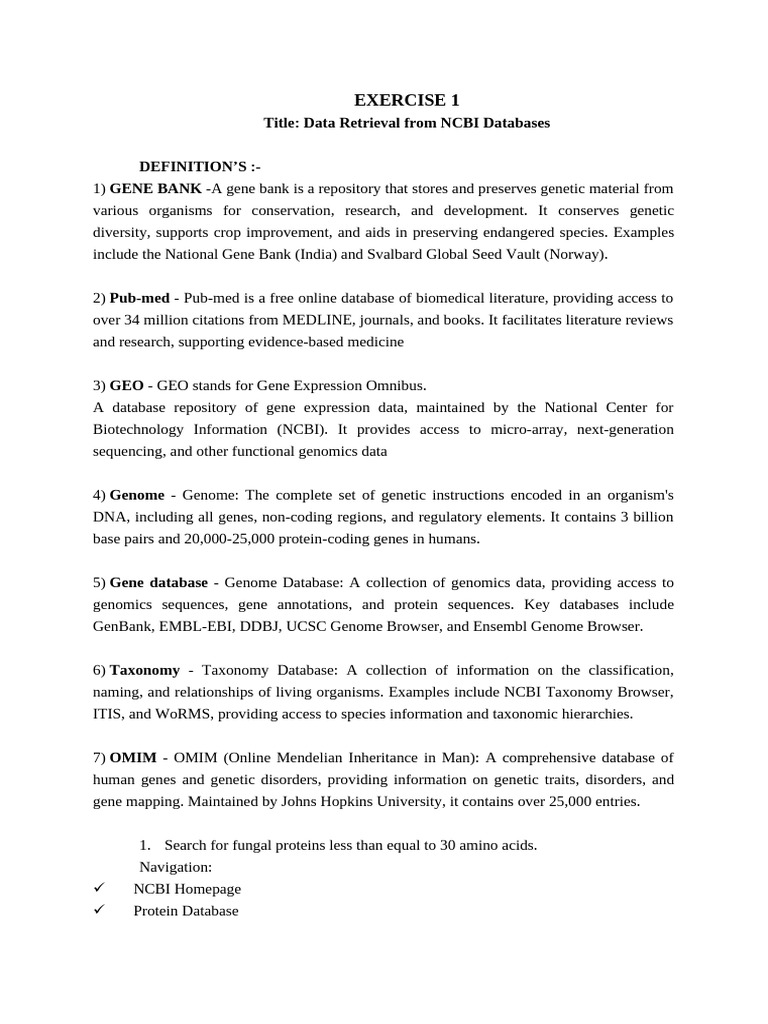 Bioinformatics Exercise TYBSC | PDF | National Center For Biotechnology Information | Gene