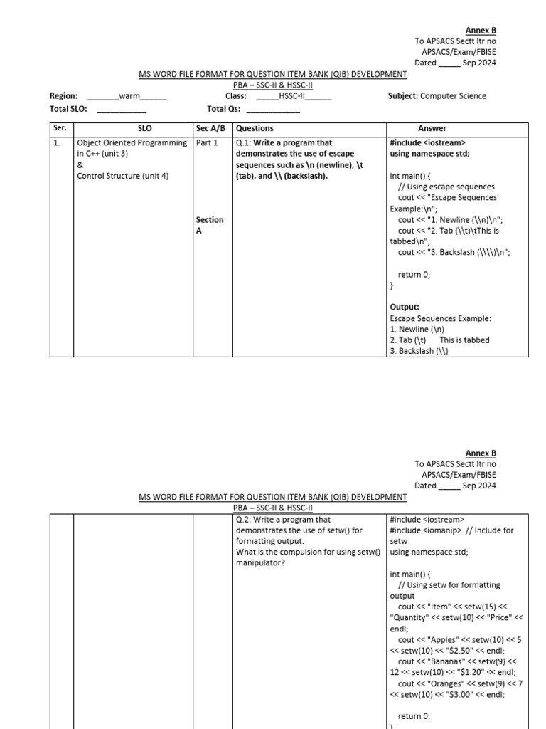 Hsscii Pba Question Bank | PDF | Namespace | Computer Programming