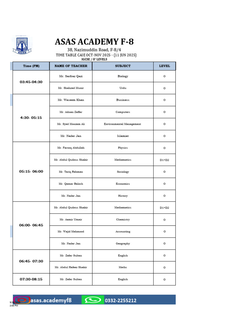 O Level Timetable ON 25 | PDF