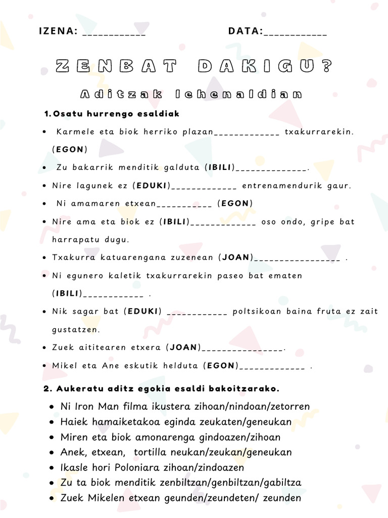 Aditzak Lehenaldian Froga | PDF