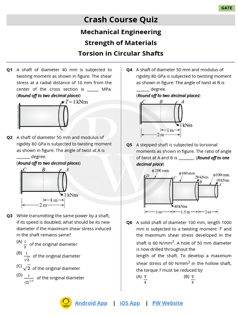 Torsion in Circular Shafts | PDF | Stress (Mechanics) | Strength Of ...