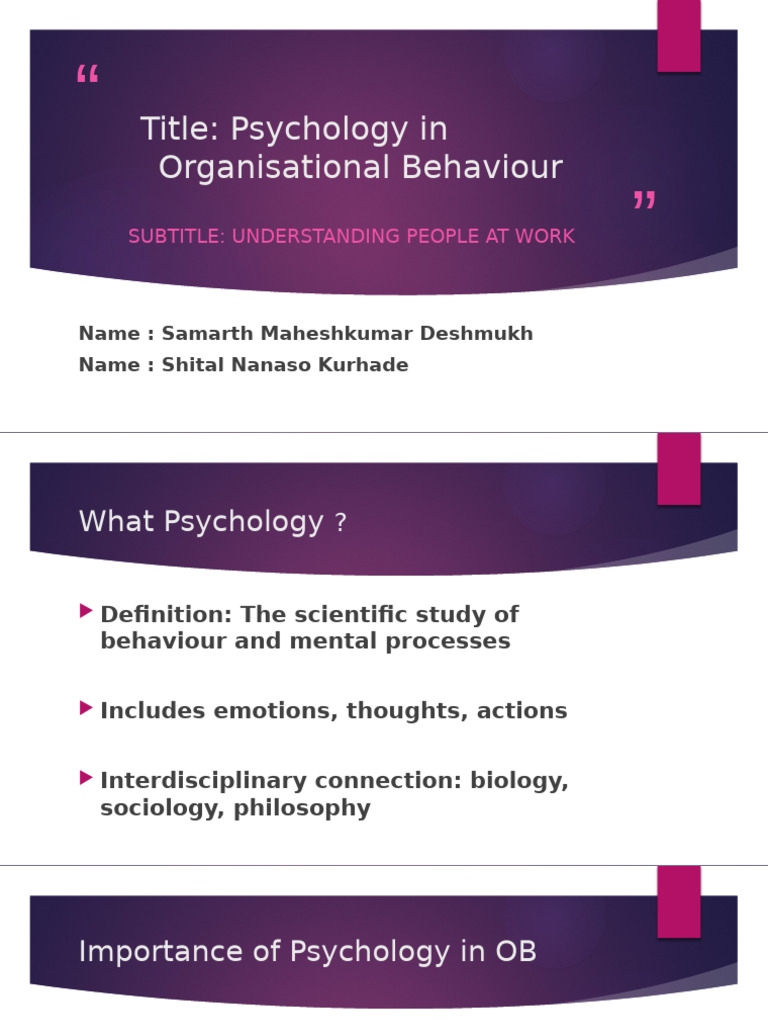 Title: Psychology in Organisational Behaviour: Subtitle: Understanding ...