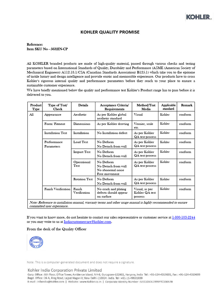 Test Certificate - Paper Holder Roller - 5632IN-CP | PDF | Quality ...