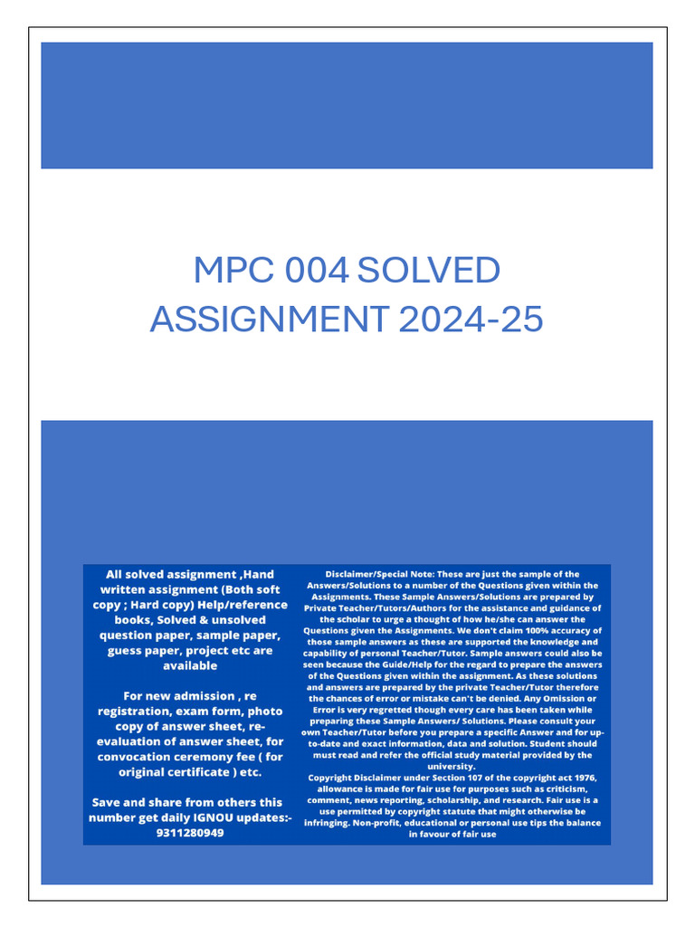 MPC 004 2024-25 For SSC and All Educational Needs | PDF | Psychology | Social Psychology