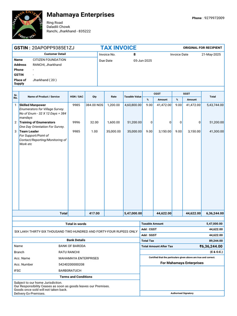 Invoice - 8 CITIZEN FOUNDATION 03 28 06 | PDF | Economies | Economy Of ...