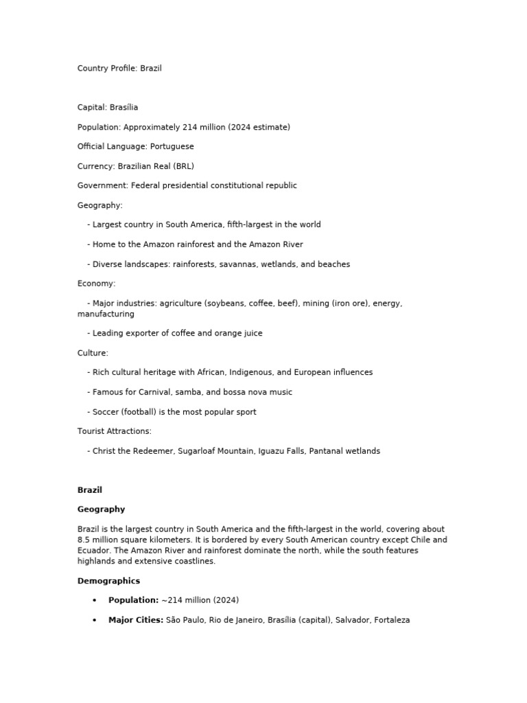 Brazil Country Profile Overview | PDF