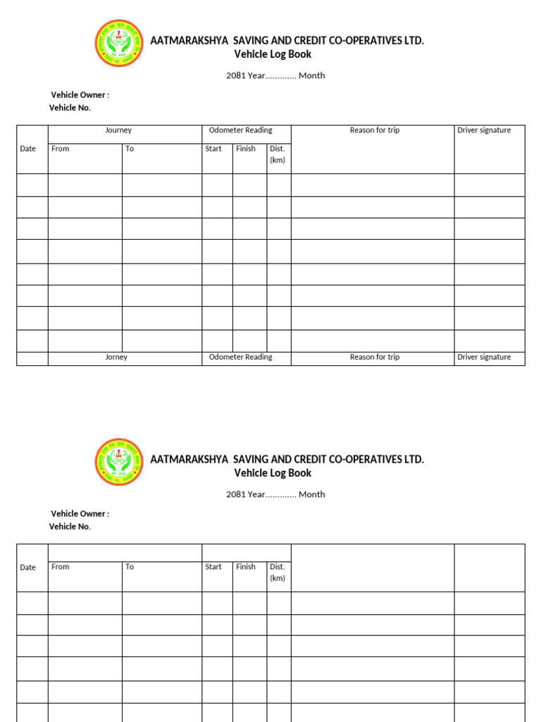 Vehicle Log Book Template 2081 | PDF