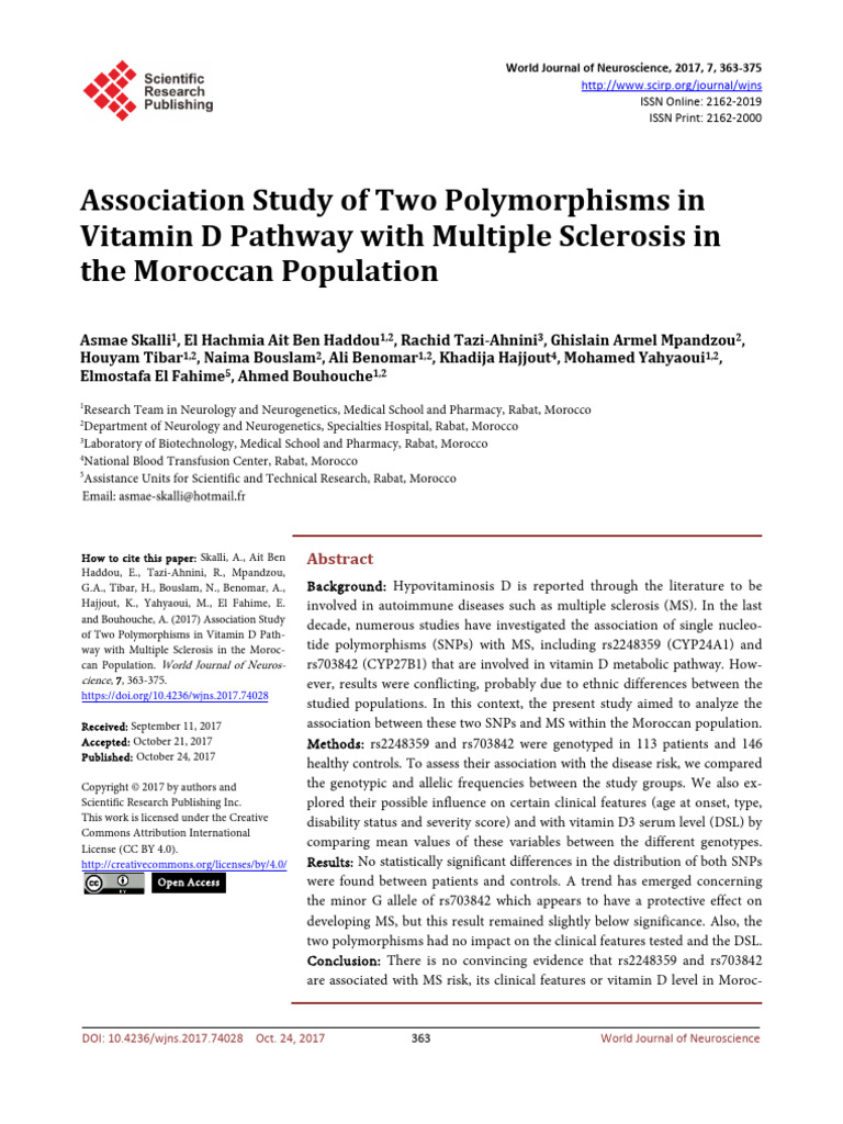 Association Study of Two Polymorphisms in Vitamin | PDF | Single Nucleotide Polymorphism ...