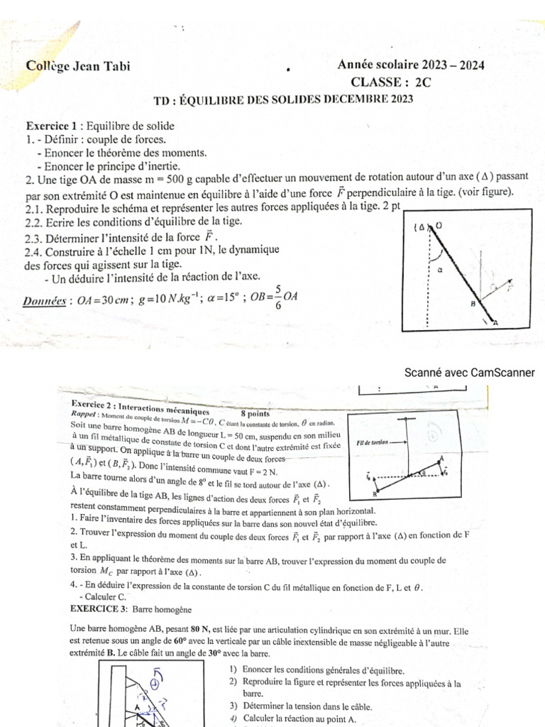 TD - Équilibre Des Solides | PDF