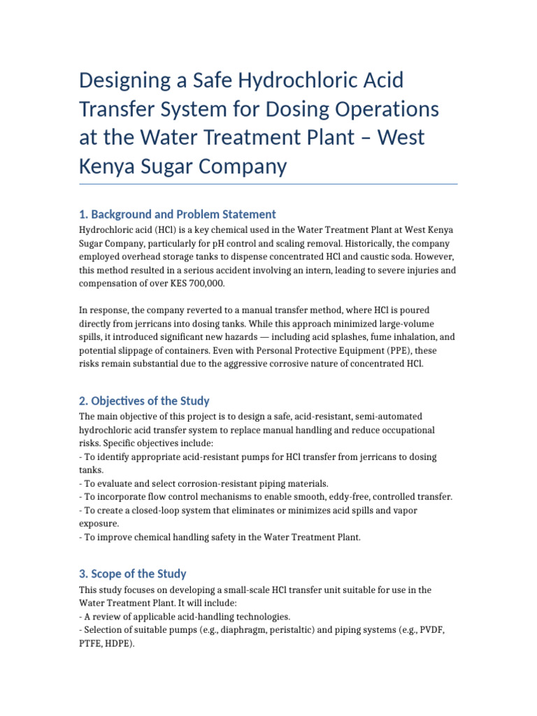 HCL Transfer System Proposal West Kenya Sugar | PDF | Hydrochloric Acid ...
