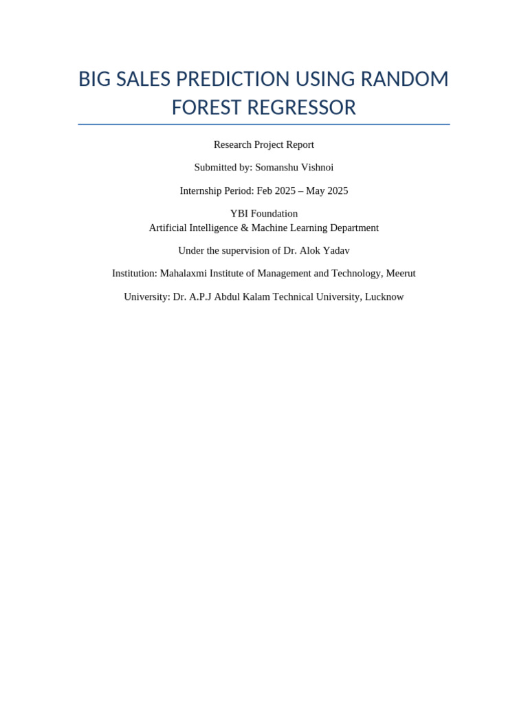 Big Sales Prediction Report | PDF | Machine Learning | Applied Mathematics