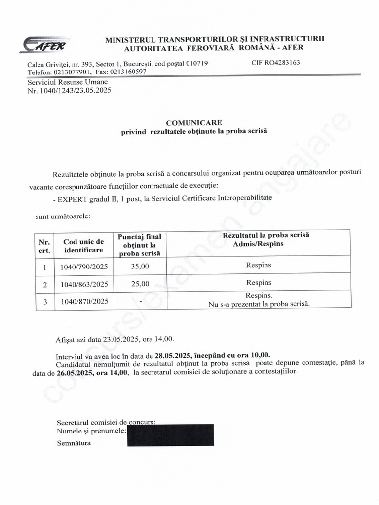 Rezultate Proba Scrisa Concurs Nr. 2 - 2025 | PDF