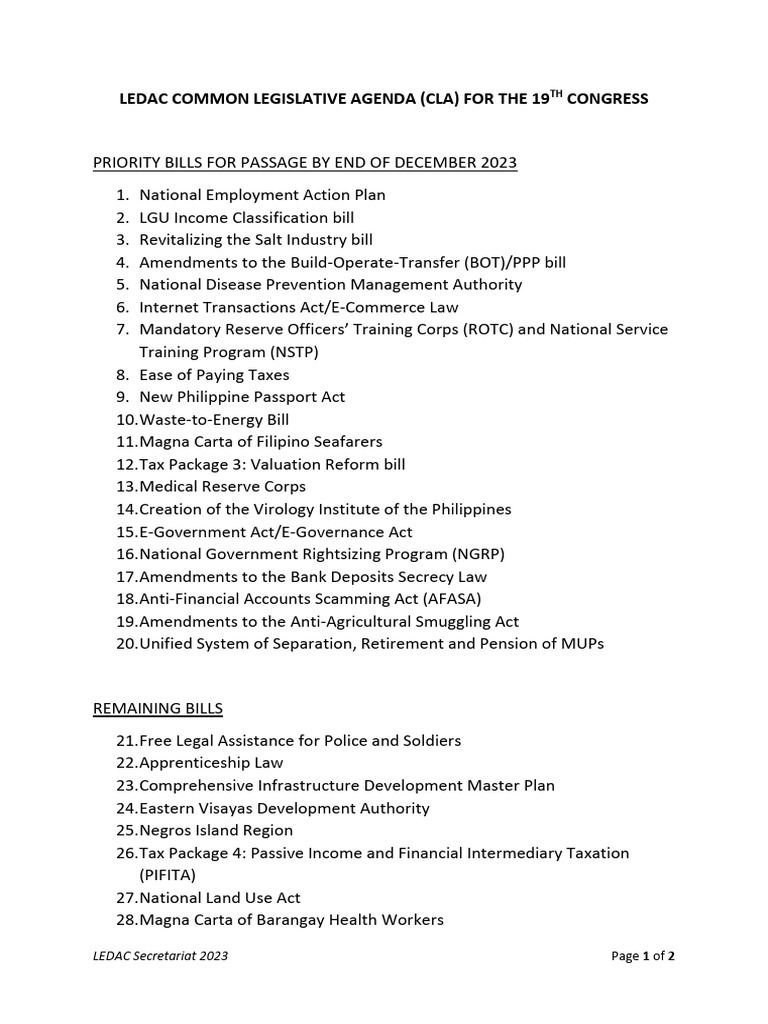 19th CONGRESS LEDAC CLA As of 20 Sept 2023 | PDF | Philippines ...