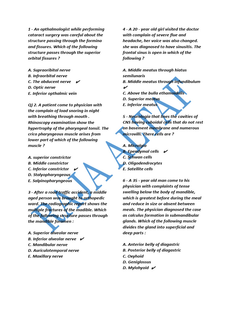 200 Solved BCQS Anatomy 4TH Semester MBBS Lumhs | PDF | Common Carotid ...