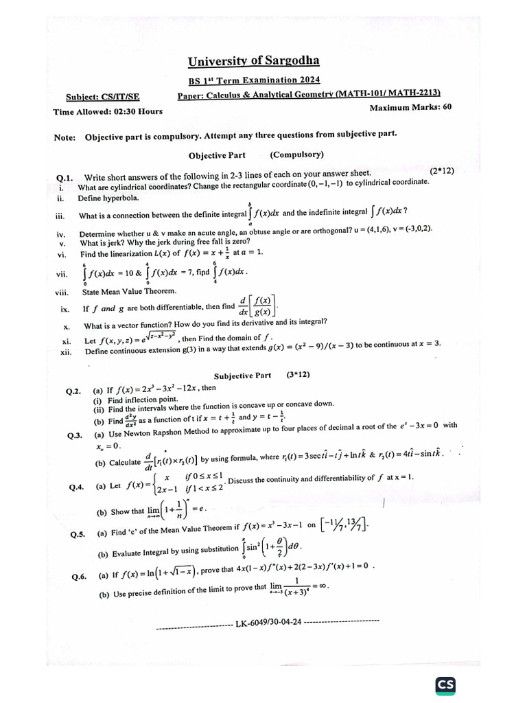 Calculus Cs 2024 | PDF