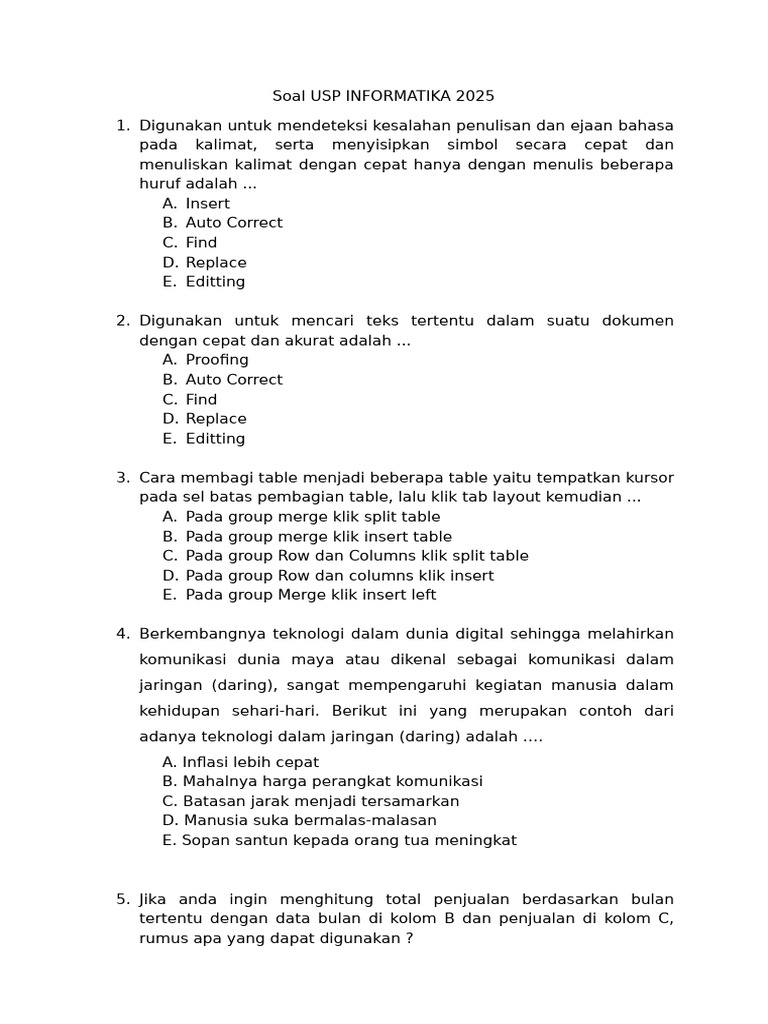 Contoh Soal Informatika Akhir Kelas X | PDF
