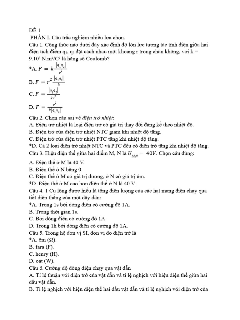 Lý HK2 11 - Đề 1 | PDF