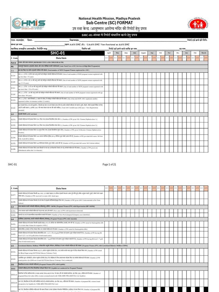 HMIS Formate New SHC | PDF