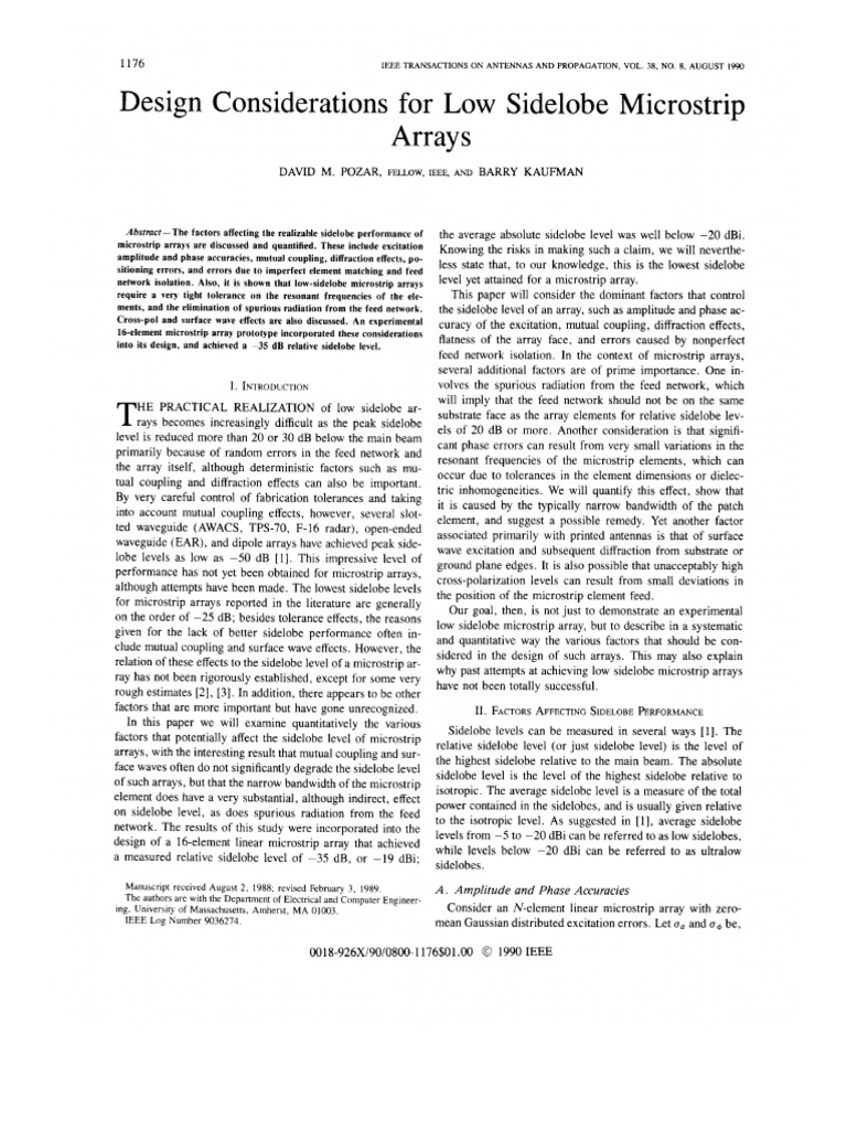 Design Considerations For Low Sidelobe Microstrip Arrays | PDF