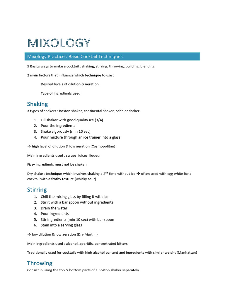 Mixology Notes | PDF | Brewing | Beer