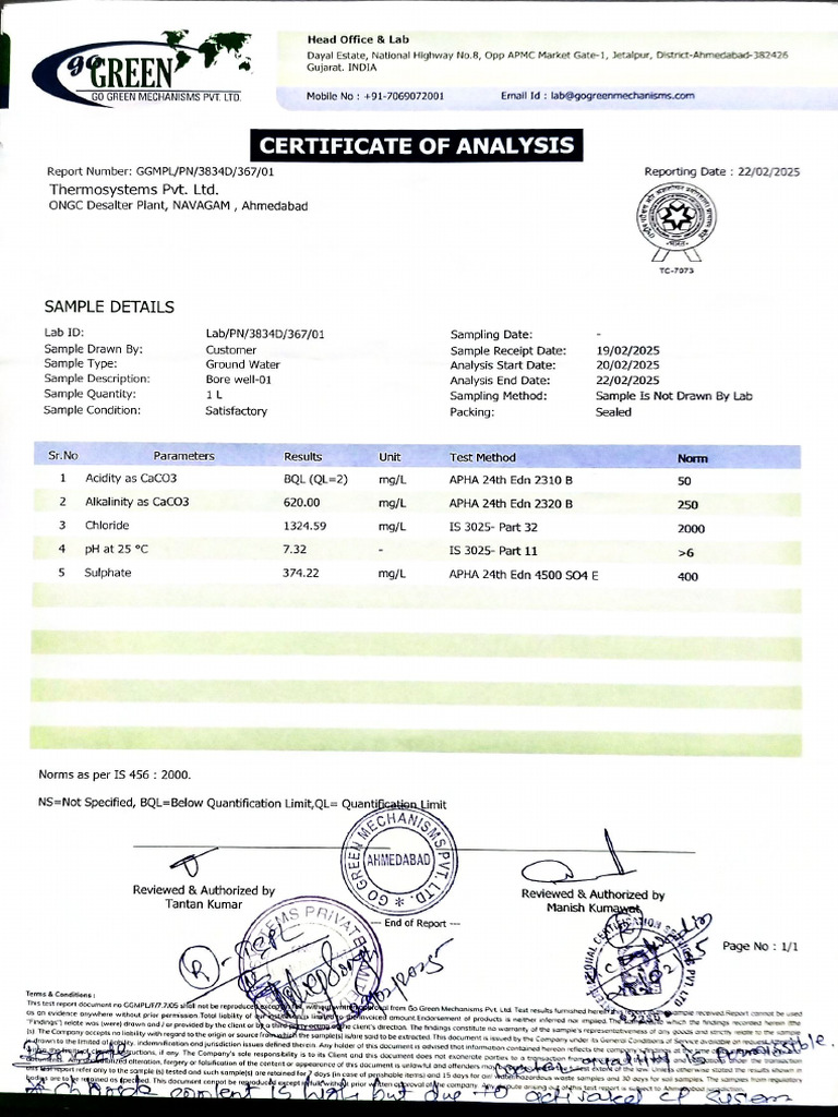 Water Sample Report | PDF