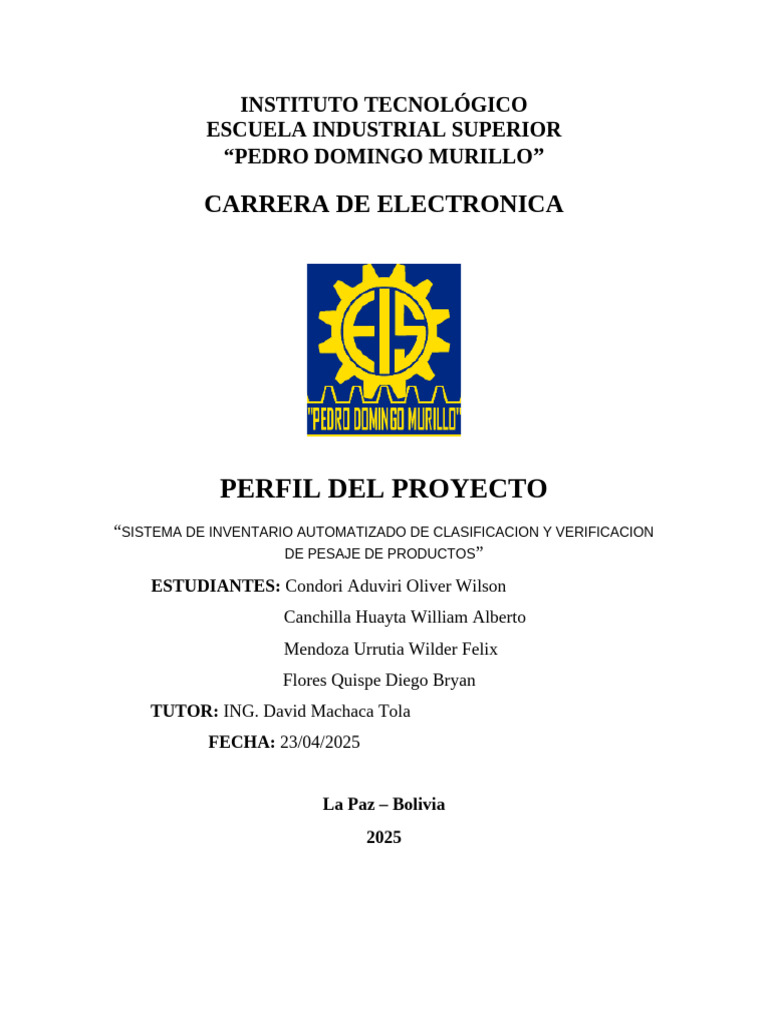 INFORME-SISTEMA DE INVENTARIO AUTOMATIZADO DE CLASIFICACION Y VERIFICACION DE PESAJE DE ...