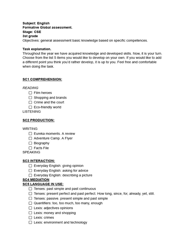 CSE 3rd Grade English Assessment Guide | PDF