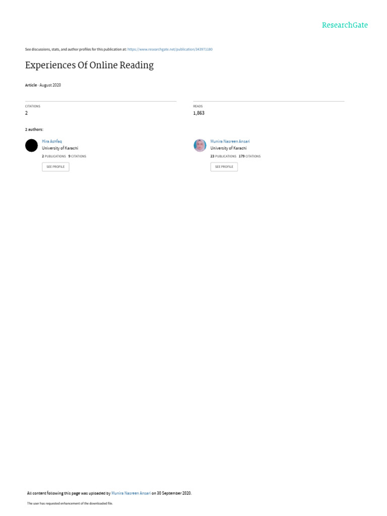 Online Reading Experiences Study | PDF | Sampling (Statistics ...