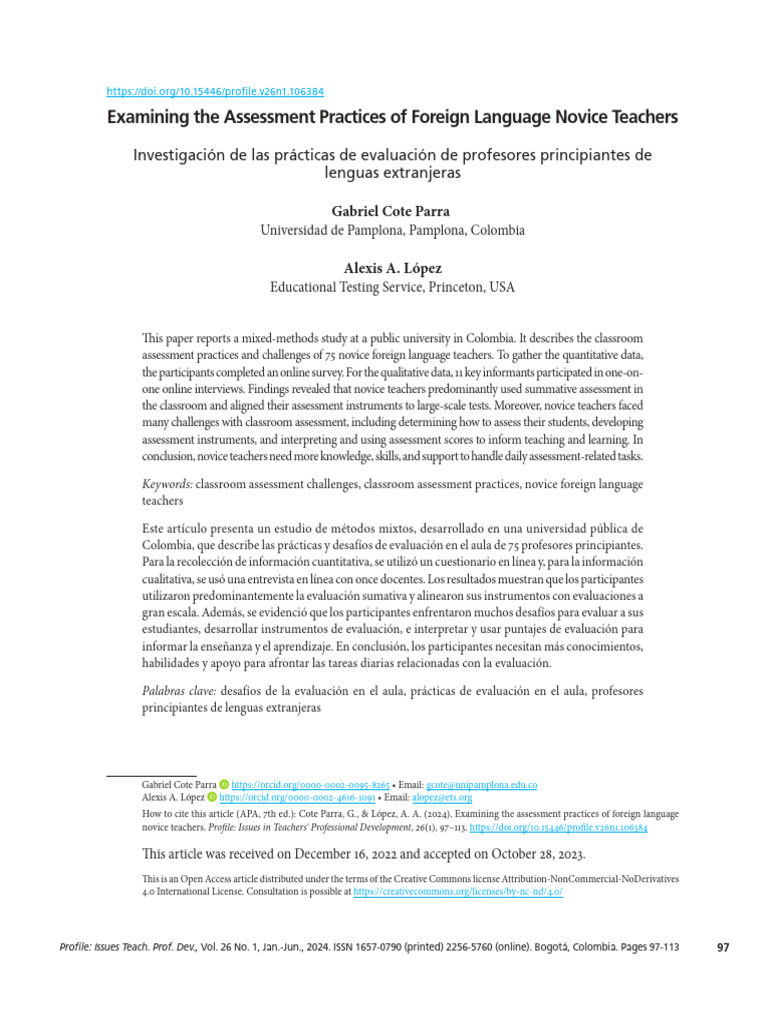 Examining The Assessment Practices of Foreign Language Novice Teachers ...