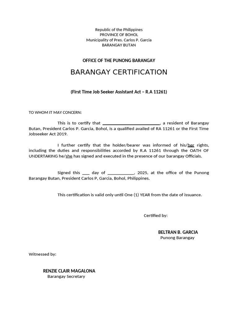 Certification First Time Jobseeker | PDF