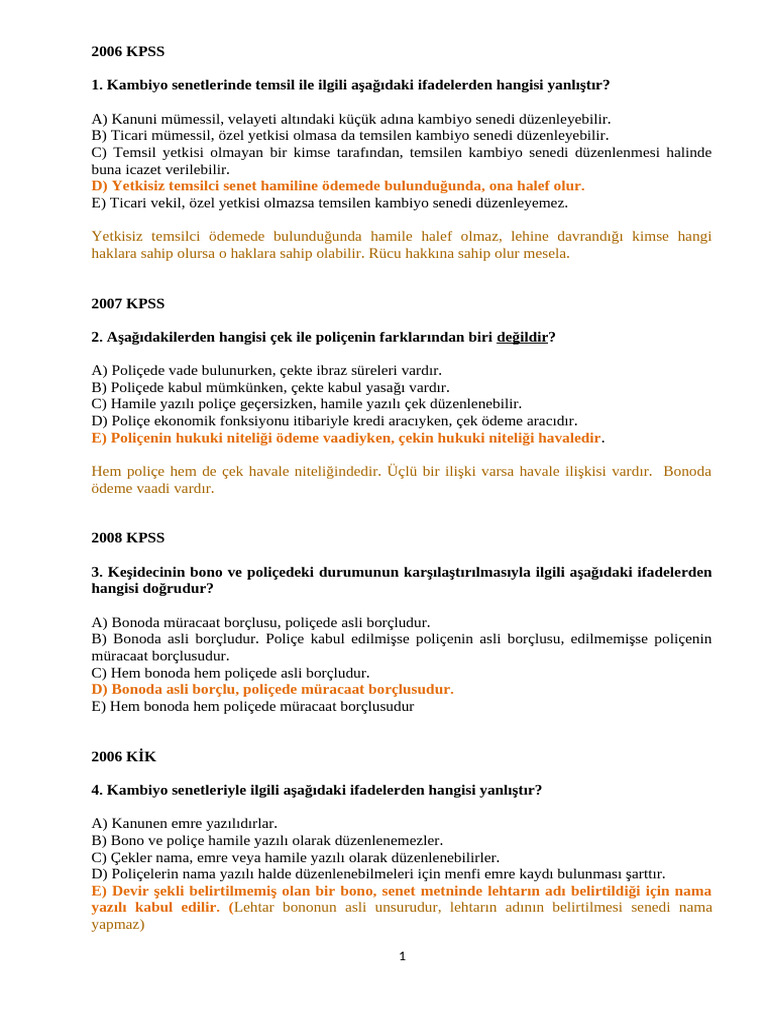 Kıymetli Evrak Soruları | PDF