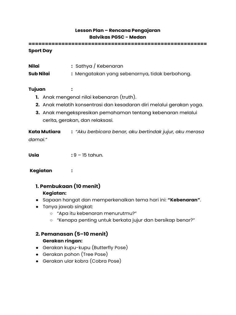 Lesson Plan Yoga | PDF