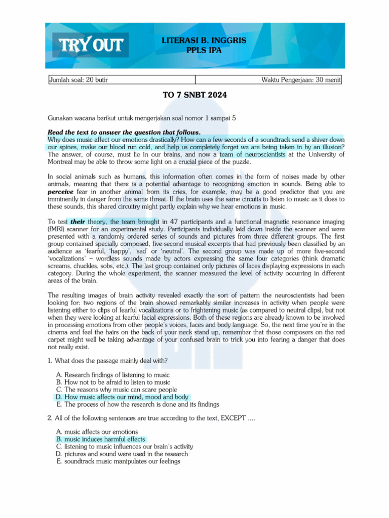 Naskah Soal To SNBT 2025 Literasi Bahasa Inggris 8076 PDF | PDF