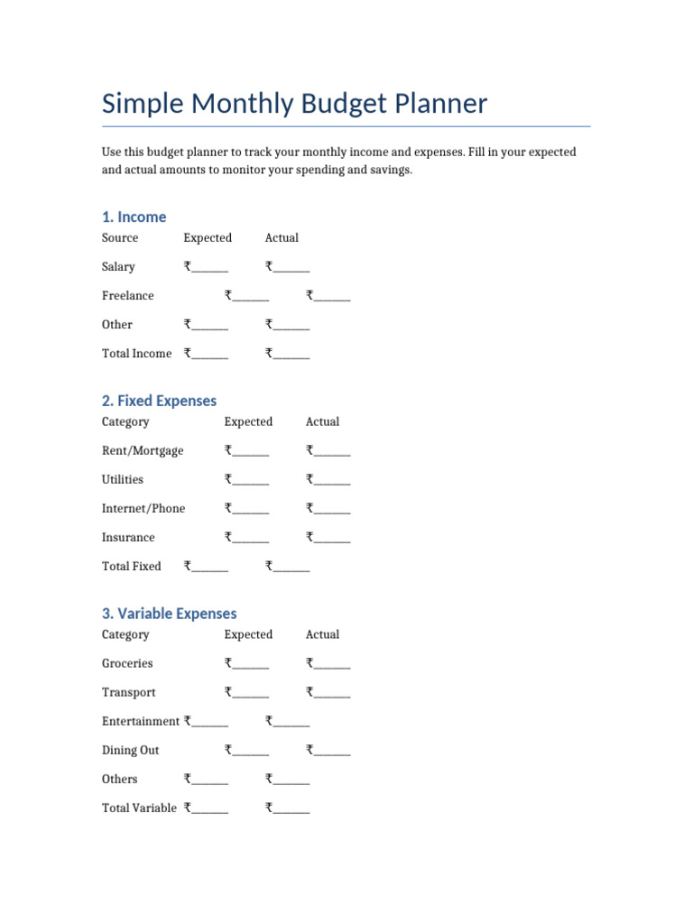 Monthly Budget Planner Template | PDF