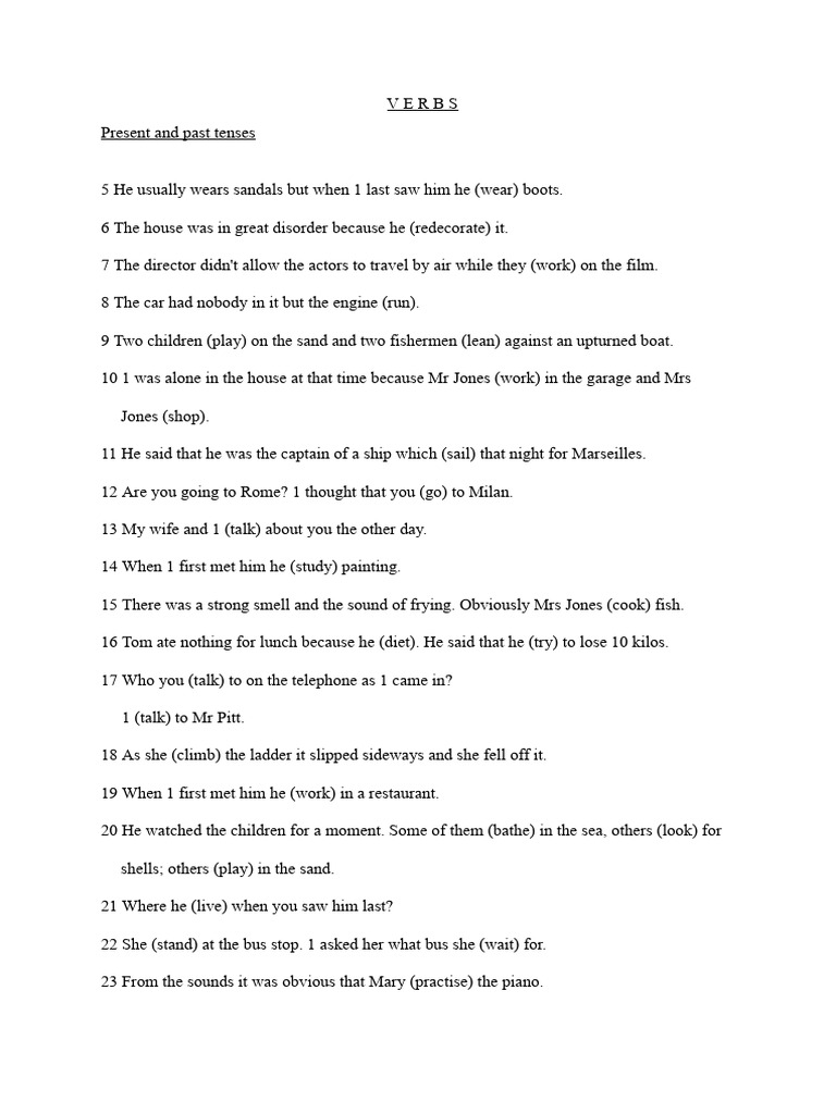 VERBS (Past and Present Tenses PEG) | PDF