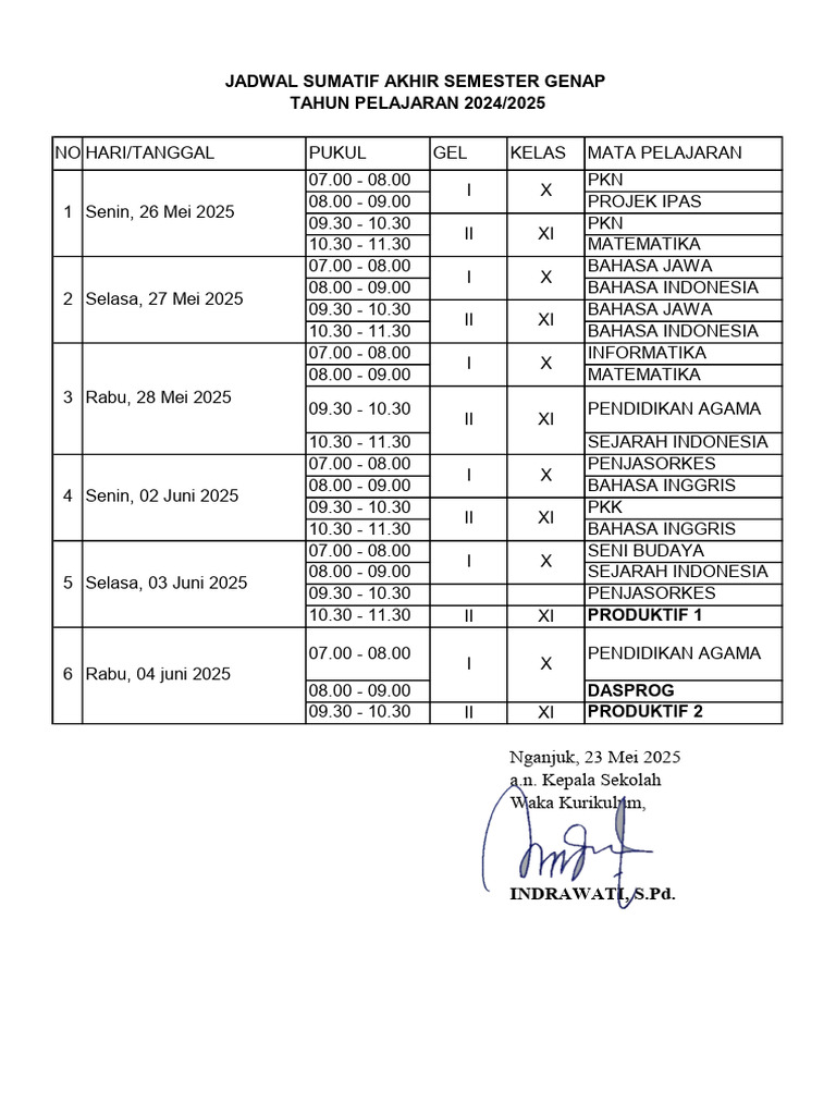 Jadwal Sas Semester Genap | PDF