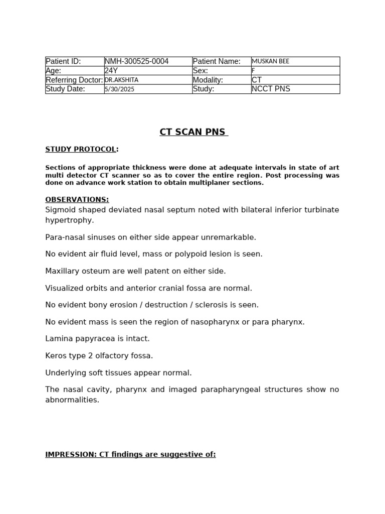 Report Muskanbee NCCT Pns VLTTNM 1748586373021data | PDF | Ct Scan ...