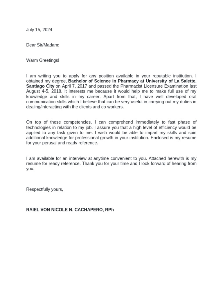 Handwritten Job Application Letter | PDF