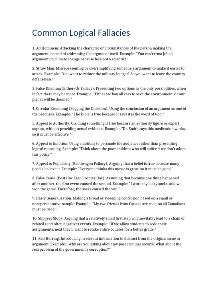 common_logical_fallacies_numbered | PDF | Fallacy | Argument
