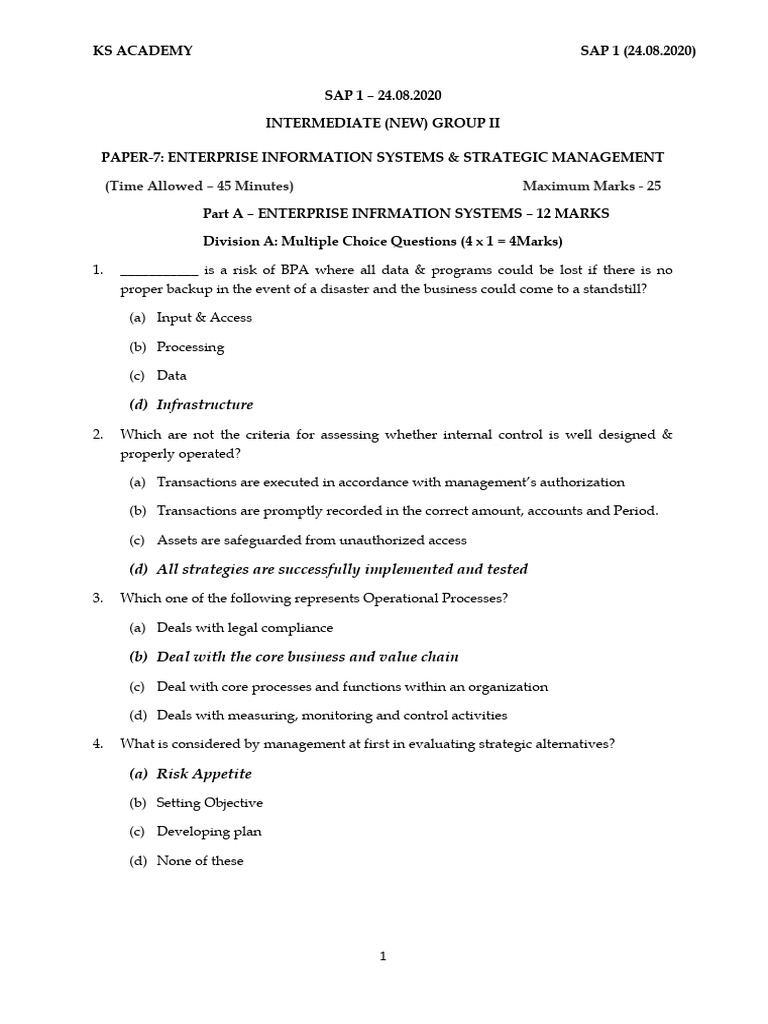 Sap 1 (23.08.2020) Eis & SM Ak | PDF | Strategic Management ...