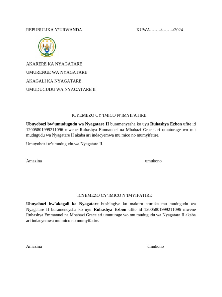 Icyemezo Imico | PDF