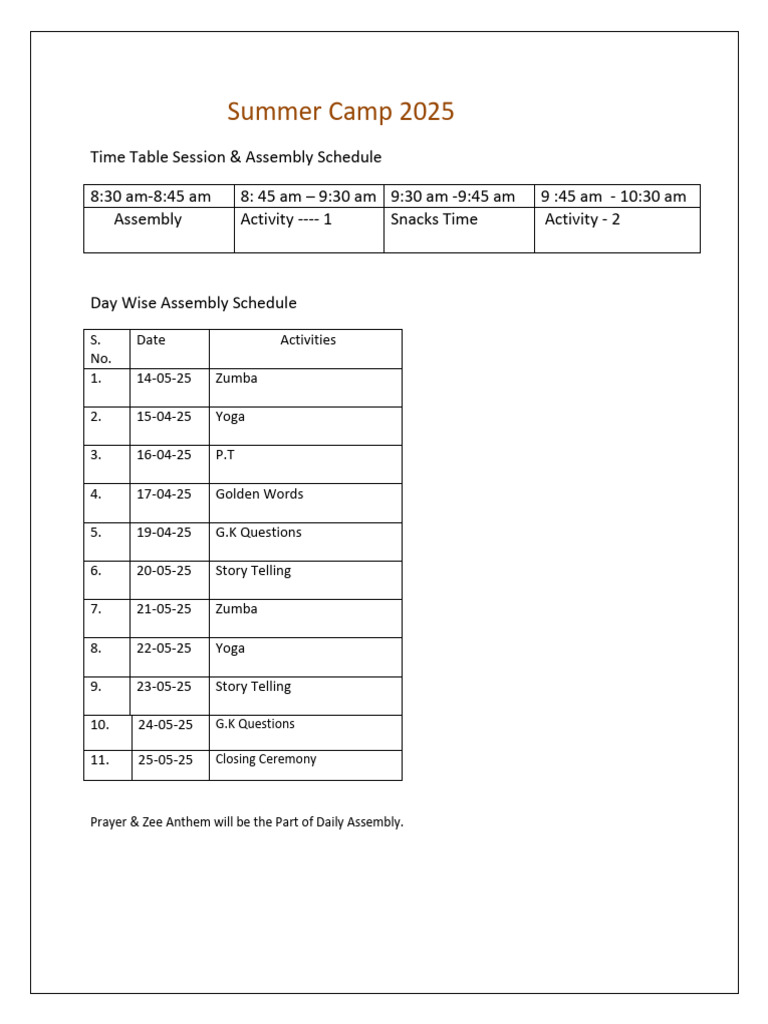 Time Table & Assembly Schedule | PDF