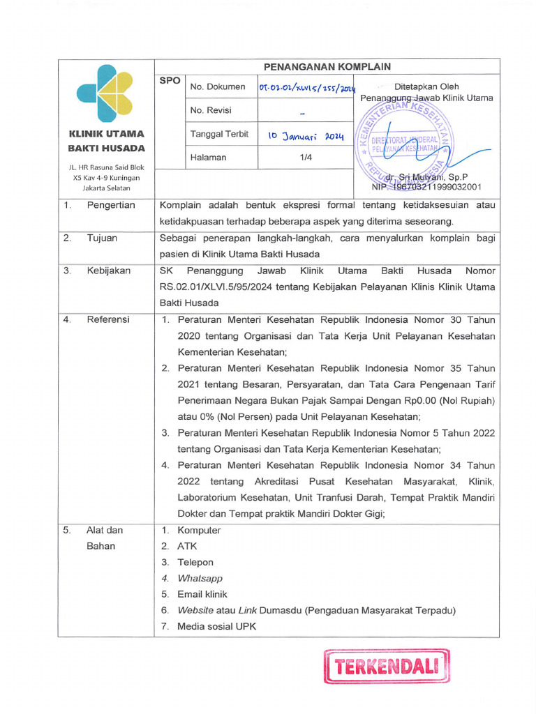 SPO Penanganan Komplain | PDF